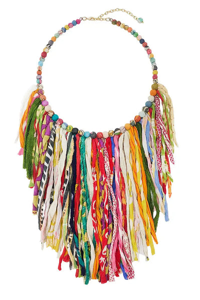 Buy Fringe Curled Ribbon Necklace at Social Butterfly Collection for only $ 59.00